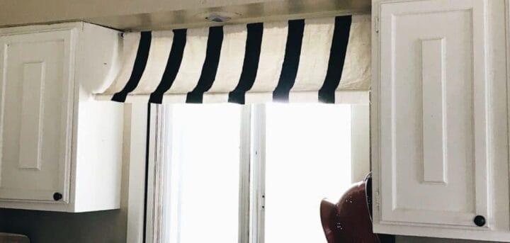 DIY Black and White Striped Kitchen Window Awning from a Drop Cloth ...
