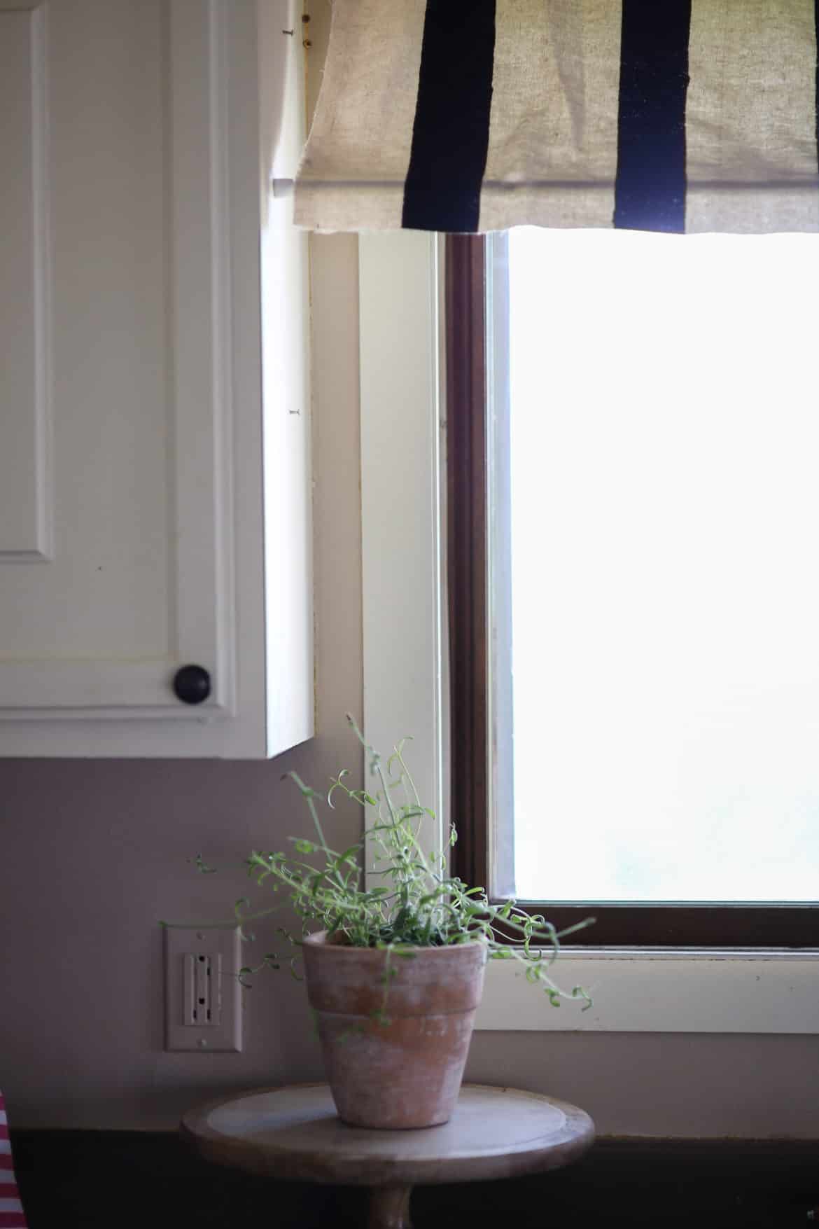 DIY Black and White Striped Kitchen Window Awning from a Drop Cloth ...