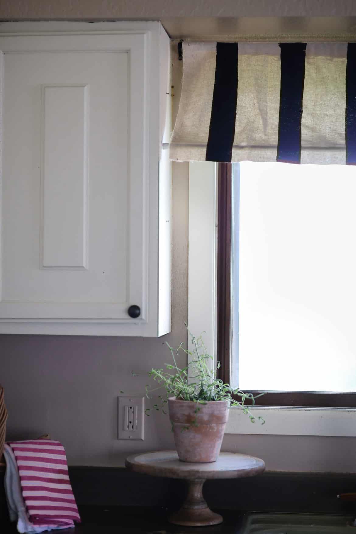 DIY Black and White Striped Kitchen Window Awning from a Drop Cloth ...